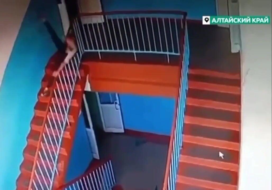 Teen Tries To Slide Off Railing But Falls And Breaks Railing