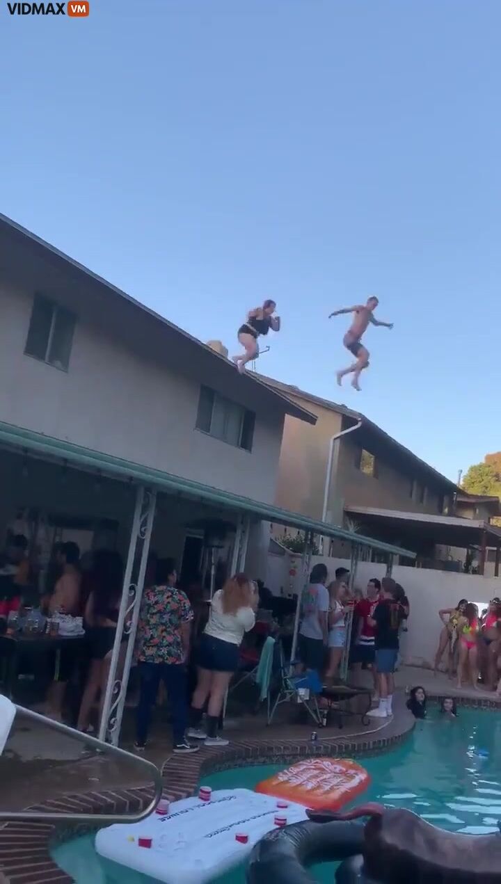 Woman Tries To Jump From Roof Into Swimming Pool – Video – VidMax.com