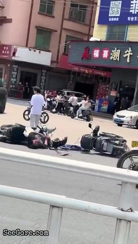 A Cyclist Without A Helmet Knocked Down Another Cyclist At An ...